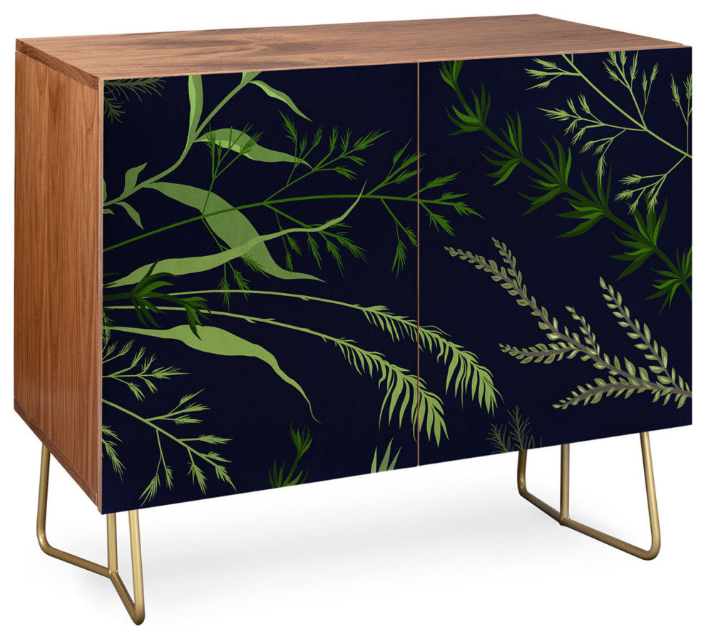 Deny Designs Margaux III Credenza, Walnut, Gold Steel Legs