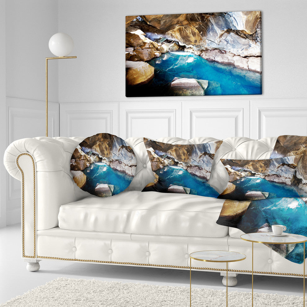 Cave With Geothermal Hot Water Modern Beach Throw Pillow, 12"x20"