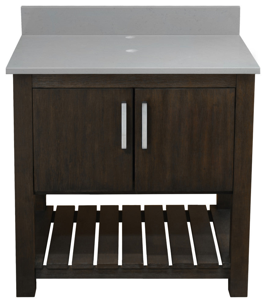 30" Vanity with Storm Grey Quartz Countertop and BackSplash, Chrome, W