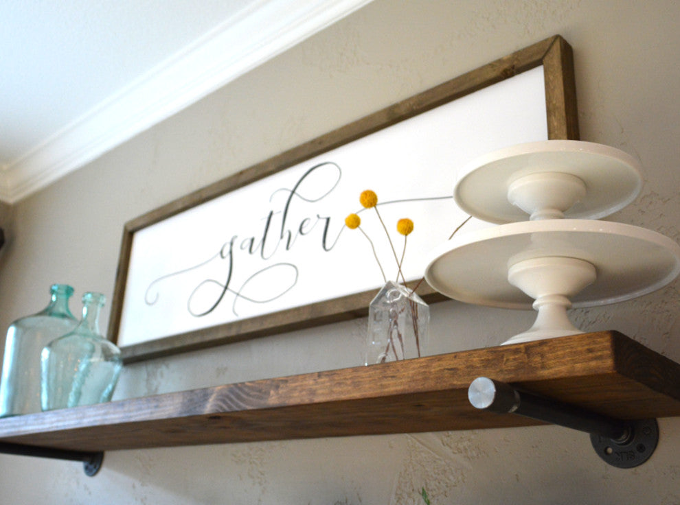 Yellowstone II Rustic Farmhouse Floating Shelf With Pipe Brackets, 30"