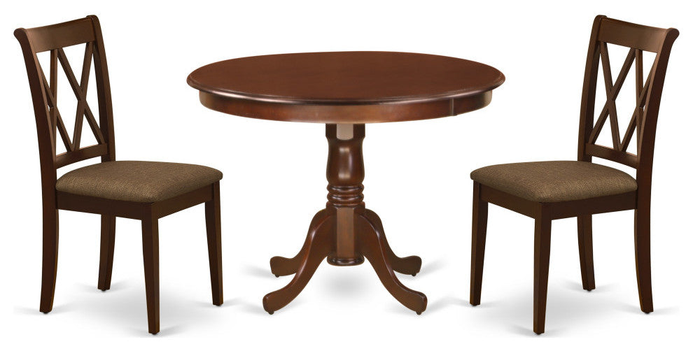 3Pc Dinette Set, Rounded Kitchen Table, Two Dining Chairs, Mahogany Fi