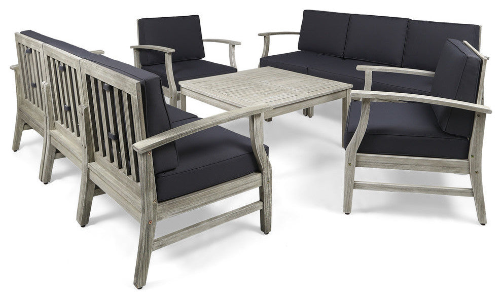 Lorelei Outdoor 9-Piece Acacia Sofa Conversational Set, Light Gray and