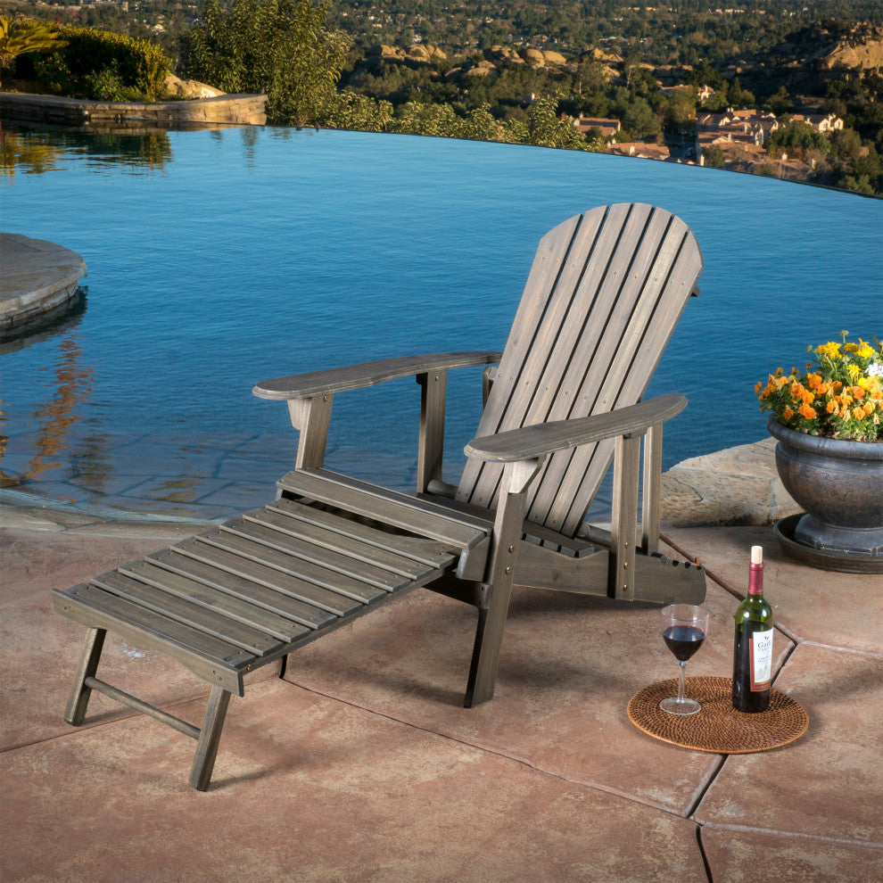 GDF Studio Katherine Outdoor Reclining Wood Adirondack Chair With Foot