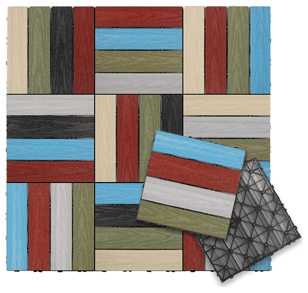 1'x1' Quick Deck Outdoor Composite Deck Tile, Rainbow