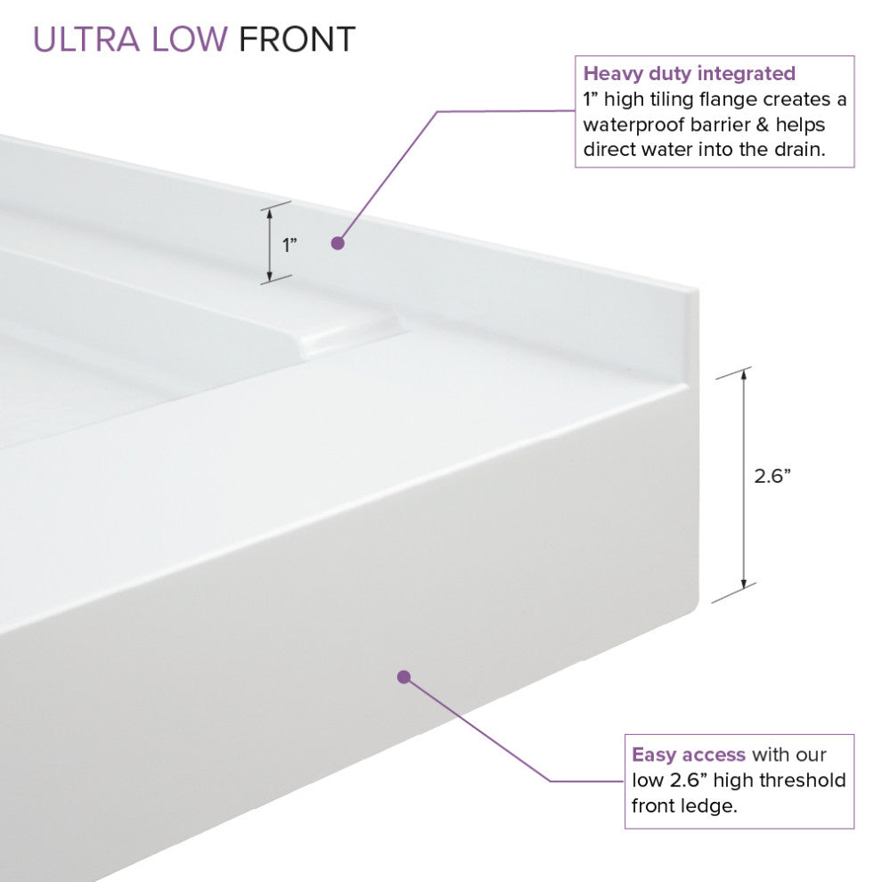 Transolid 48"x34" Low Profile Shower Kit with Center Drain, White