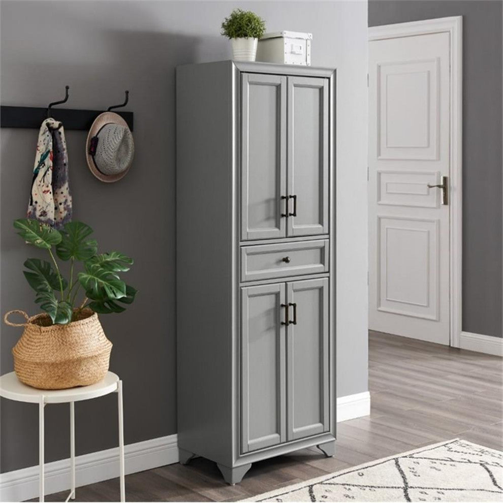 Pemberly Row 4-Door Traditional Wood Pantry in Distressed Gray