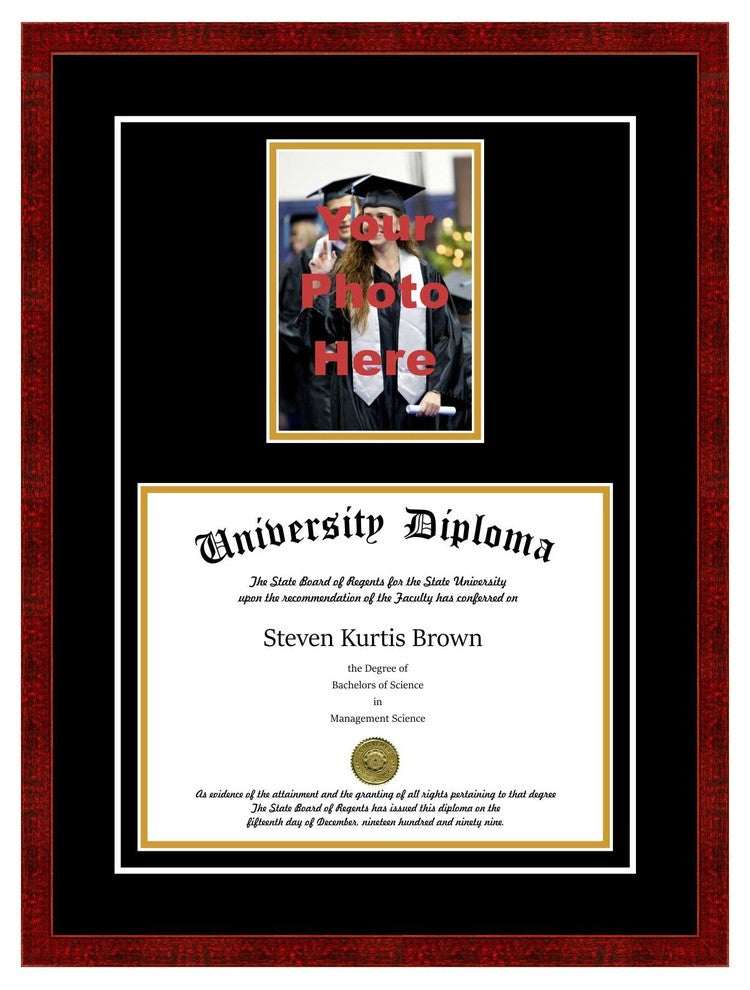 Single Diploma Frame with 5x7 Photo and Double Matting, Classic Cherry