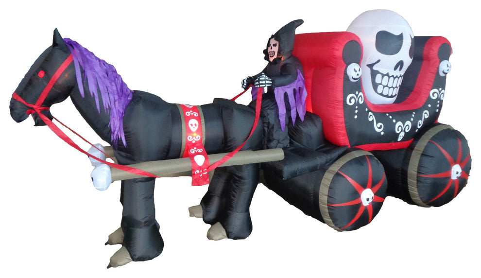 Halloween Skeleton on Carriage With Huge Skull, 12'
