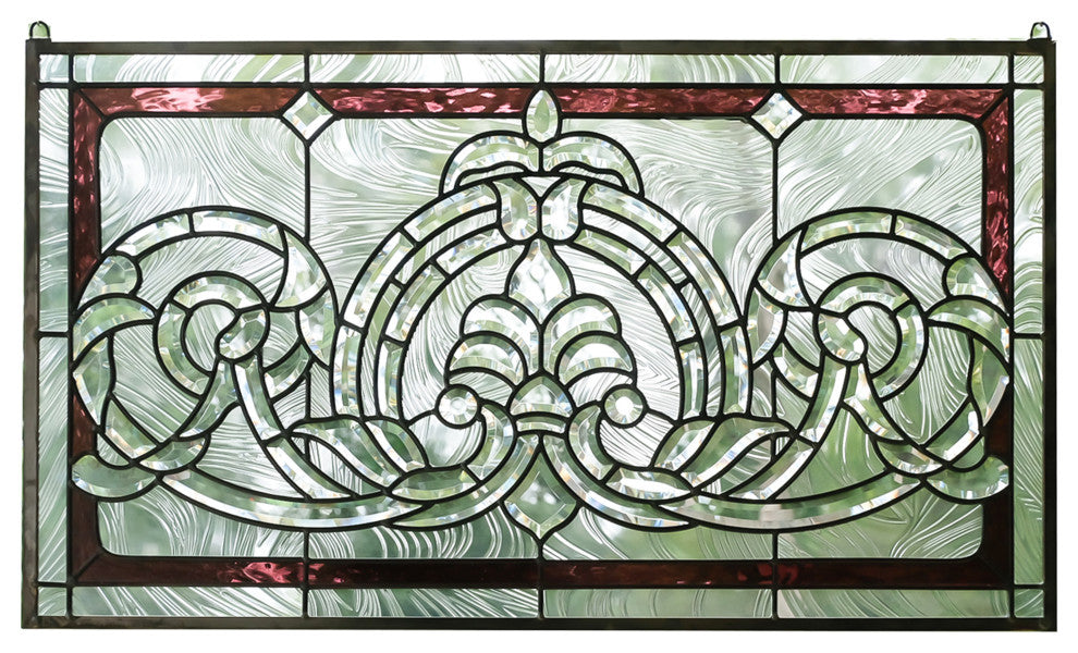 Handcrafted Stained Glass Clear Beveled Window Panel 34 W x 20 H inche