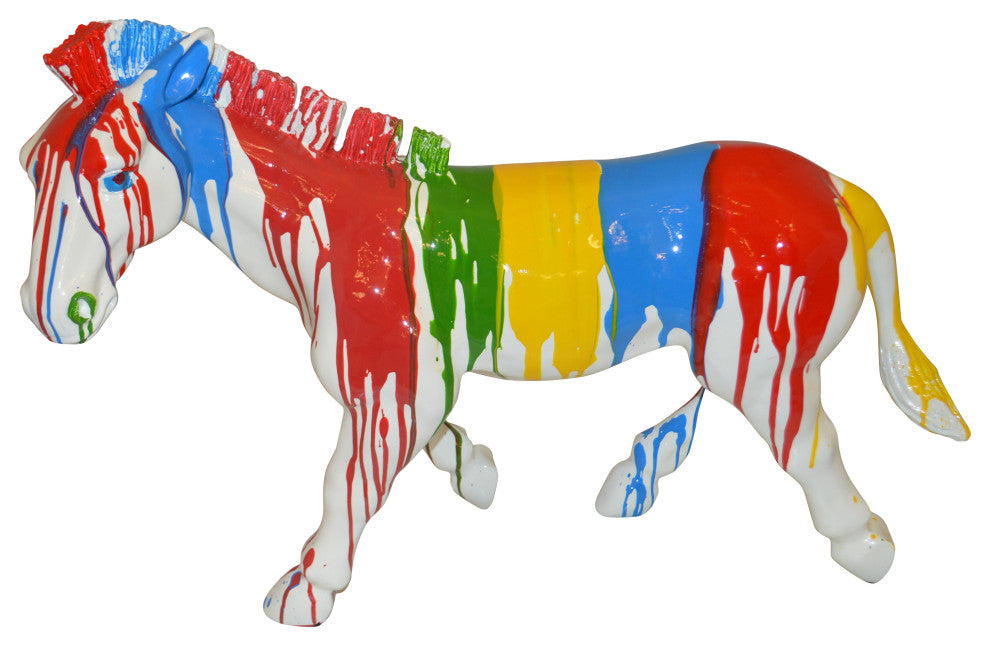Modern Art Colored Zebra Resin Statue - Size: 29"L x 12"W x 22"H.
