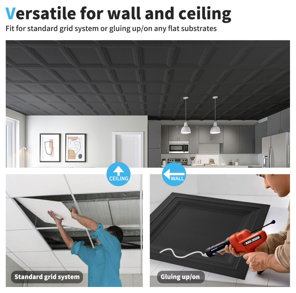 Art3d 12-Pack Square Drop Ceiling Tile, PVC Ceiling Panel 24 x 24in.,