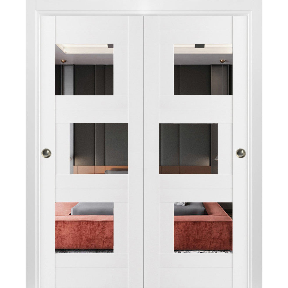 Sliding Bypass Doors 64 x 96, Sete 6999 White & Mirror