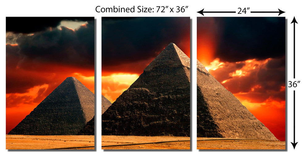 Dark Egypt Pyramids Metal Print Wall Art 3 Panel Split Triptych 72