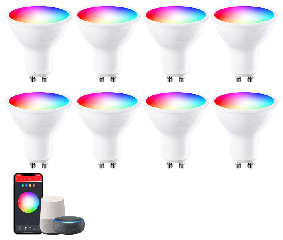 8 Pack GU10 Smart Spot Light Bulbs, WiFi and Bluetooth, 50W Equiv.