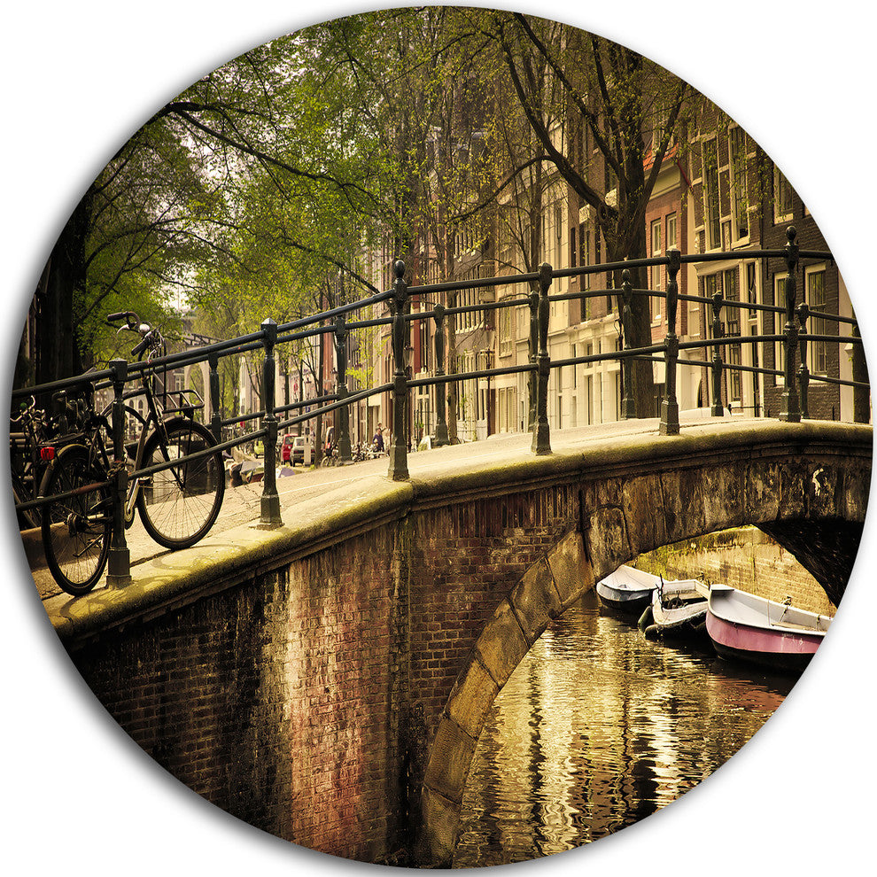 Romantic Bridge Over Canal Landscape Photo Disc Metal Artwork 36"