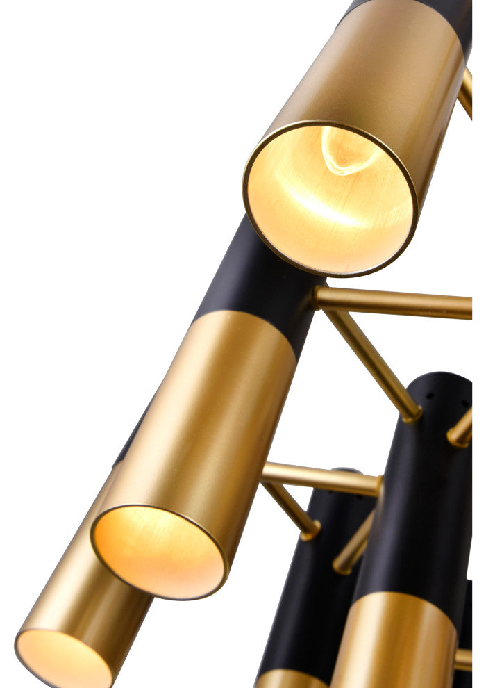 Anem 19 Light Down Chandelier With Matte Black & Satin Gold Finish