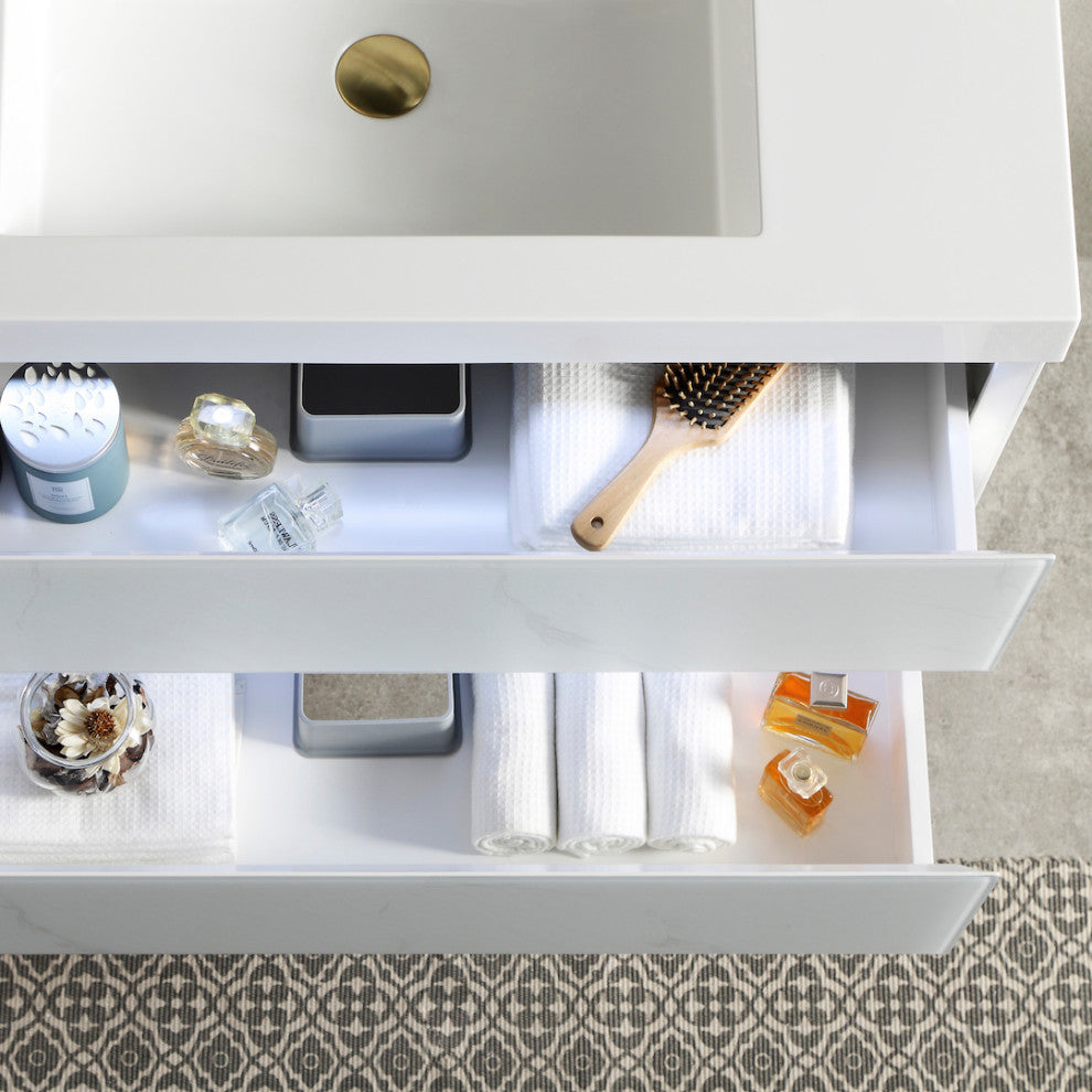 Led Lighted Bathroom Vanity With Ceramic Sink and Dimmed Light Calaca