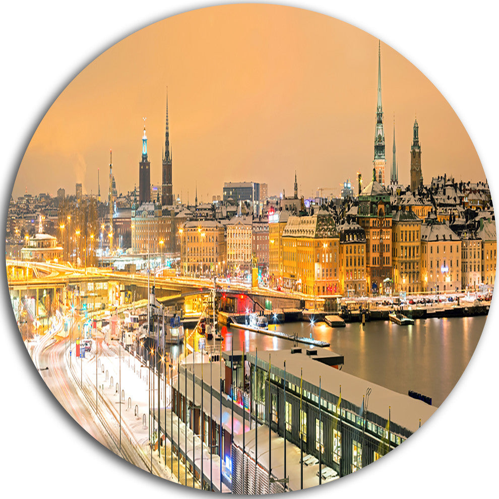 Stockholm Cityscape Panorama, Cityscape Photo Disc Metal Artwork, 36"