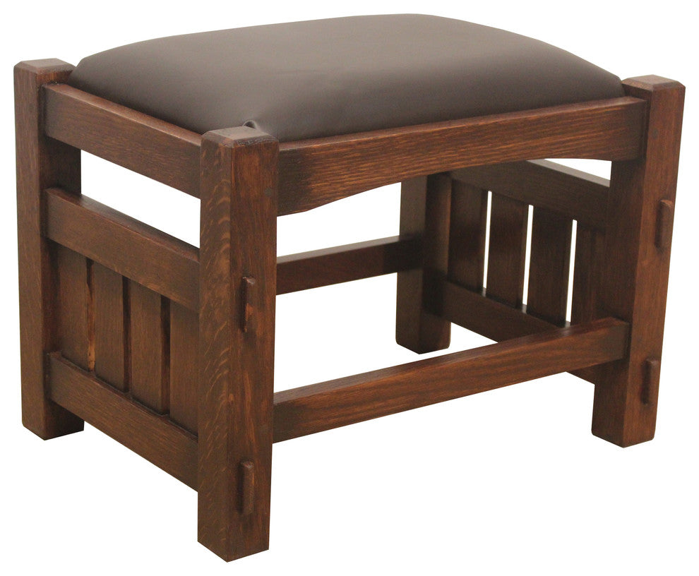 Mission Style Foot Stool Solid Oak and Leather