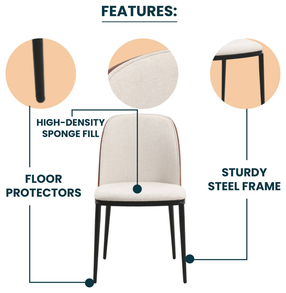 LeisureMod Tule Dining Side Chair With Upholstered Seat and Steel Fram