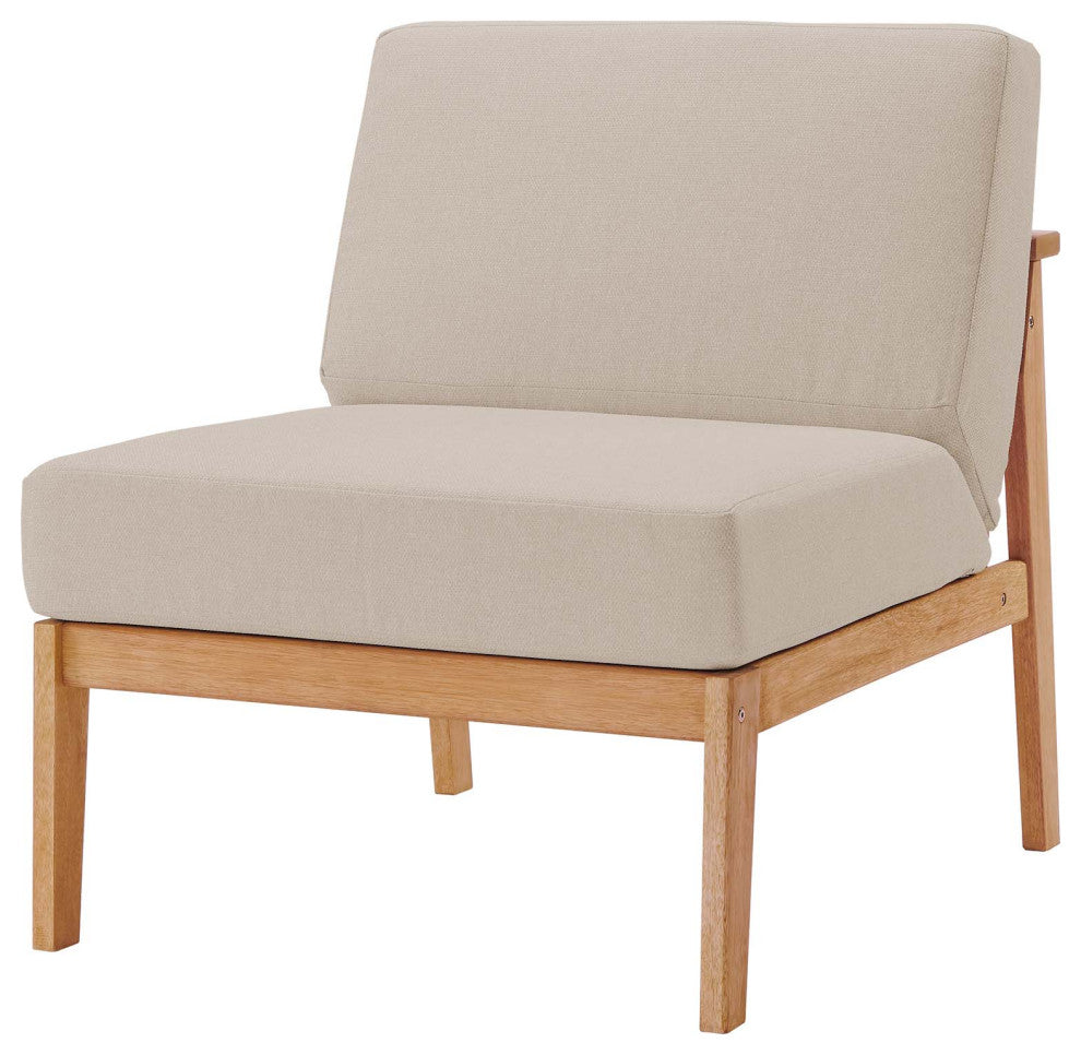 Sofa Middle Chair, Wood, Brown Natural Taupe Gray, Modern, Outdoor Pat