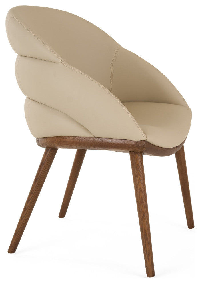 Modrest Michael - Mid-century Modern Beige Vegan Leather + Walnut Dini