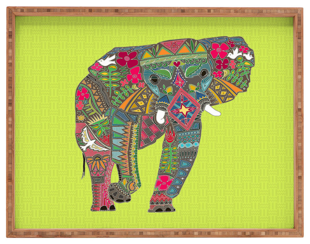 Deny Designs Sharon Turner Painted Elephant Chartreuse Rectangular Tra
