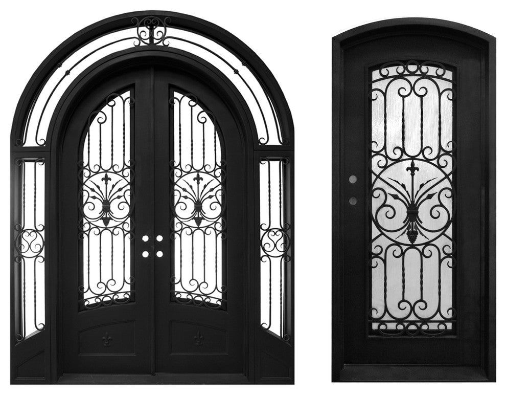 High-end Front Entry Double Wrought Iron Door With Same Style Single D