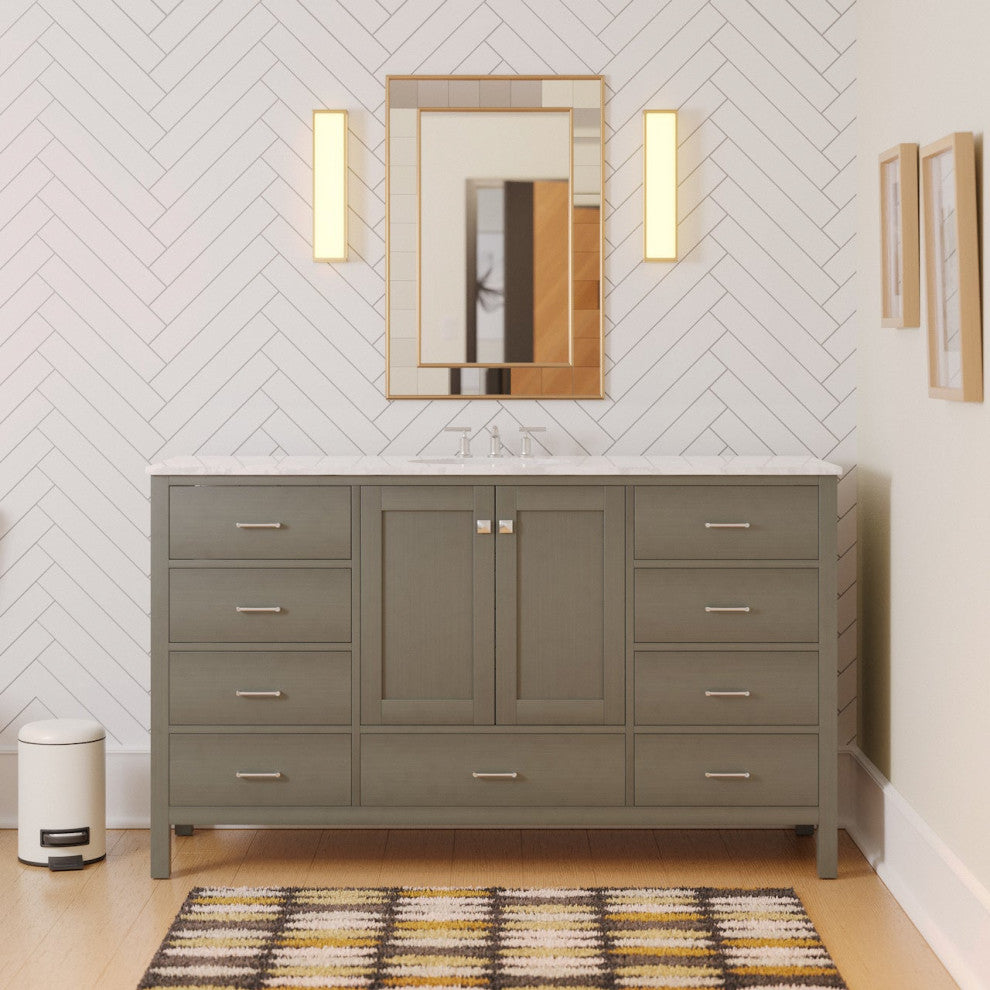 Horizon 60" Single Bathroom Vanity Top, Weathered Gray, Engineered Car
