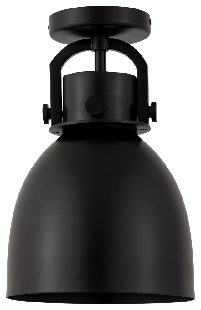 Newton Metal Bell 1 Light 8" Flush Mount, Matte Black