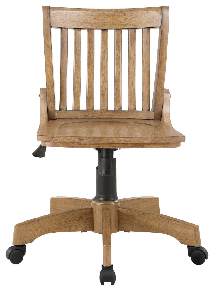 Deluxe Armless Wood Bankers Office Chair In Medium Brown