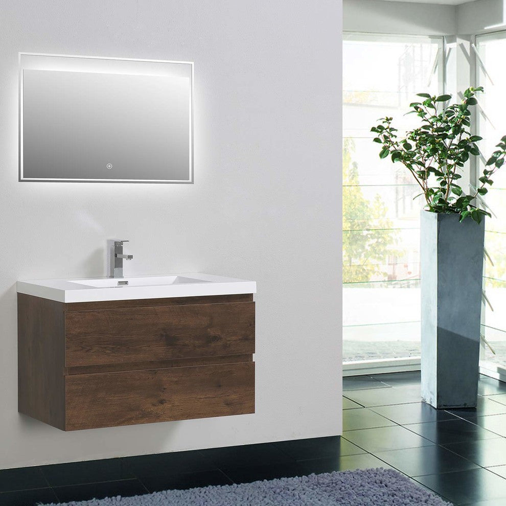 ConceptBaths 36" Angela Wall-Mount Bath Vanity, Rosewood