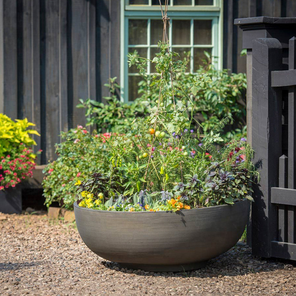 Orinoco Double Walled Indoor/Outdoor Bowl Planter Pot, Caviar Black, 4