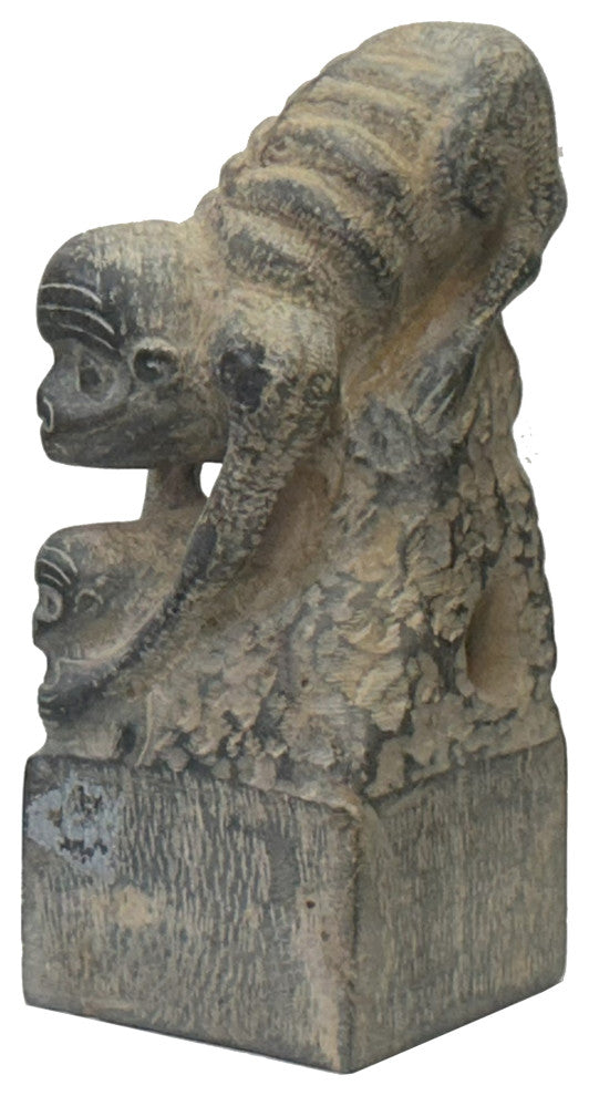 Rustic Gary Color Stone Carved Monkey Holding Monkey Accent Figure Hws