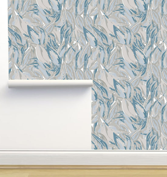 Brushy Leaves Blue Wallpaper by Monor Designs, 24"x144"