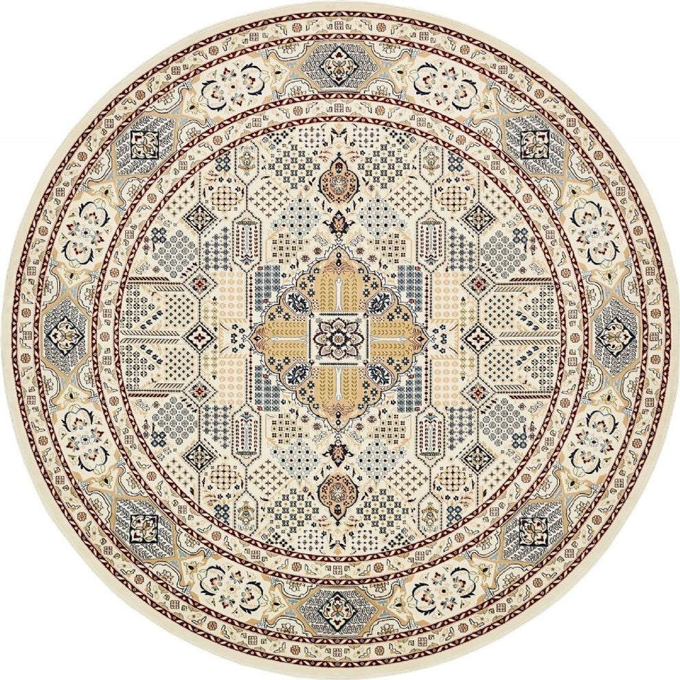 Traditional Kelayeh 10' Round Buff Area Rug