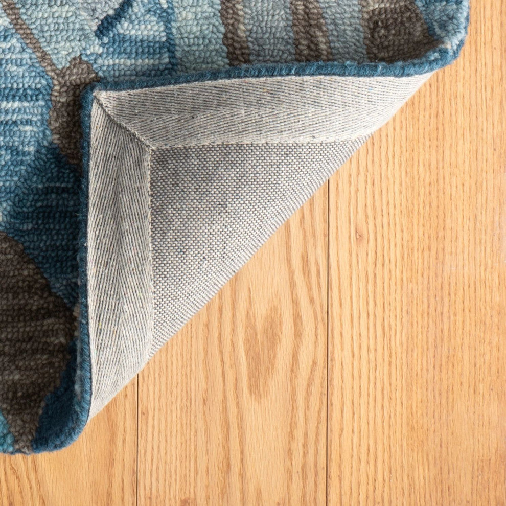 Kit Kemp x Dash & Albert Deer Leap Blue Hand Hooked Wool Rug, Blue, 2'