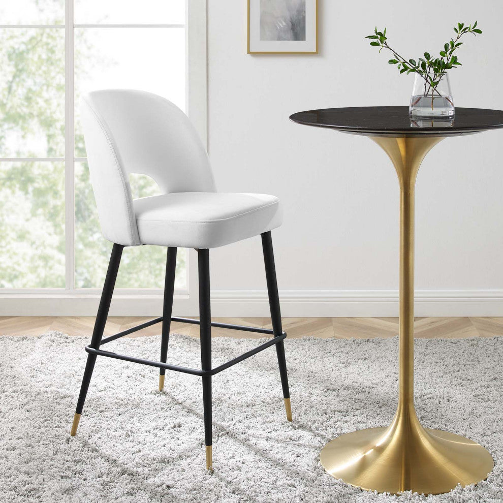 Bar Stool Chair Barstool, Velvet, Metal, White, Bar Pub Cafe Bistro Re