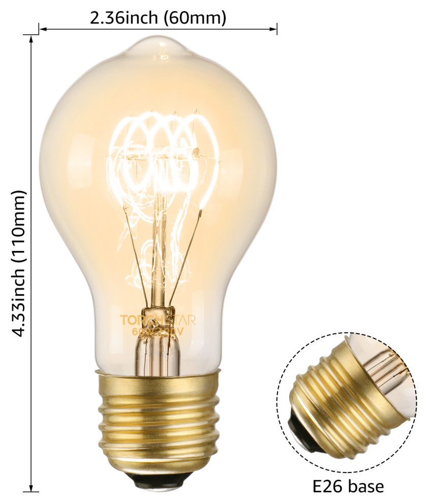 6-Pack A19 Vintage Light Bulbs, 60W Edison Bulb Dimmable, E26 Base