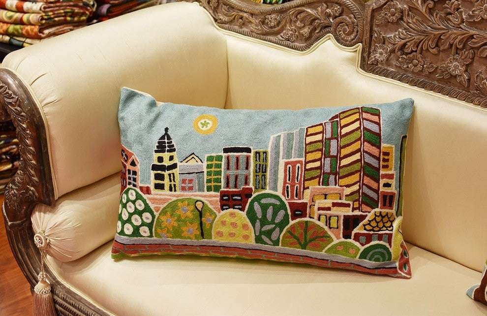 Boston Pillow Cover Kennedy Greenway Karla Gerard Hand embroidered Woo