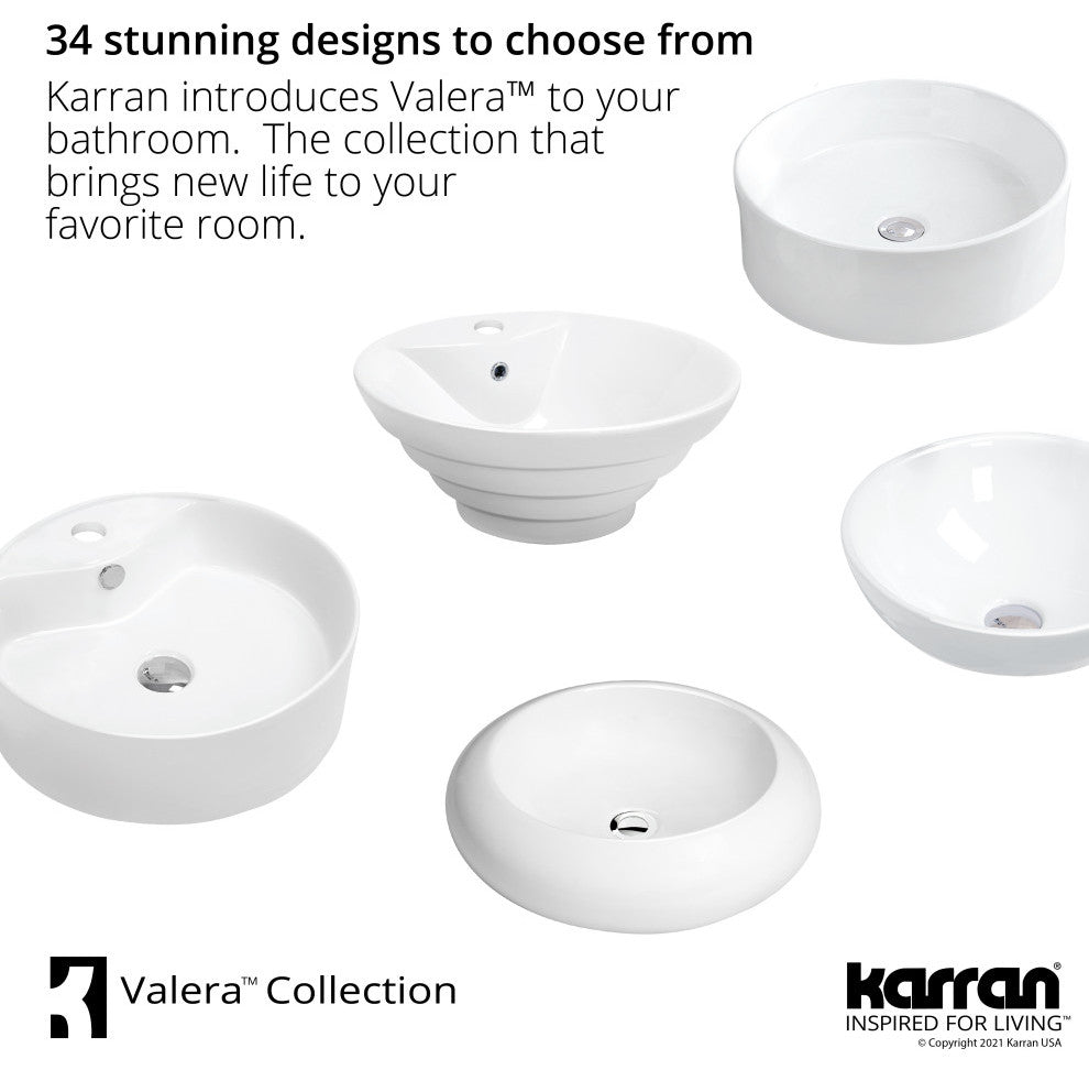 Karran VC-302-WH Valera 16" Vitreous China Vessel Bathroom Sink, White