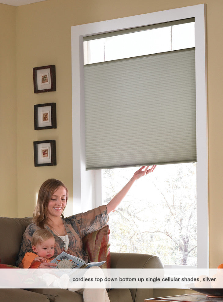 Custom Top Down Bottom Up Cordless Cell Shades, 25"x43", Daylight