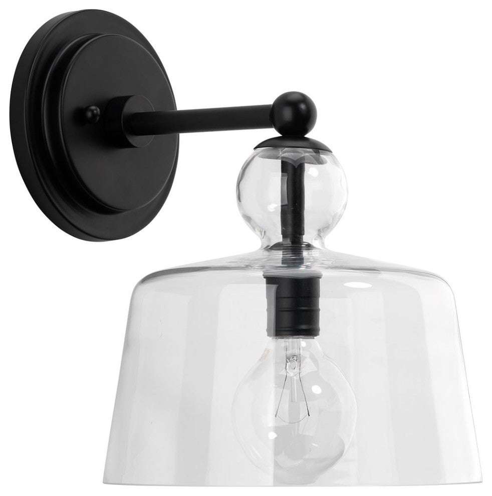 Classic Minimalist Clear Glass Dome Shade Wall Sconce 1 Light Matte Bl