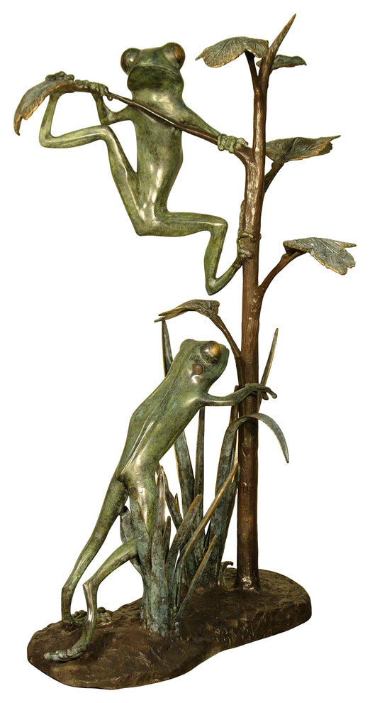 Two Frogs Climbing a Branch Bronze Sculpture