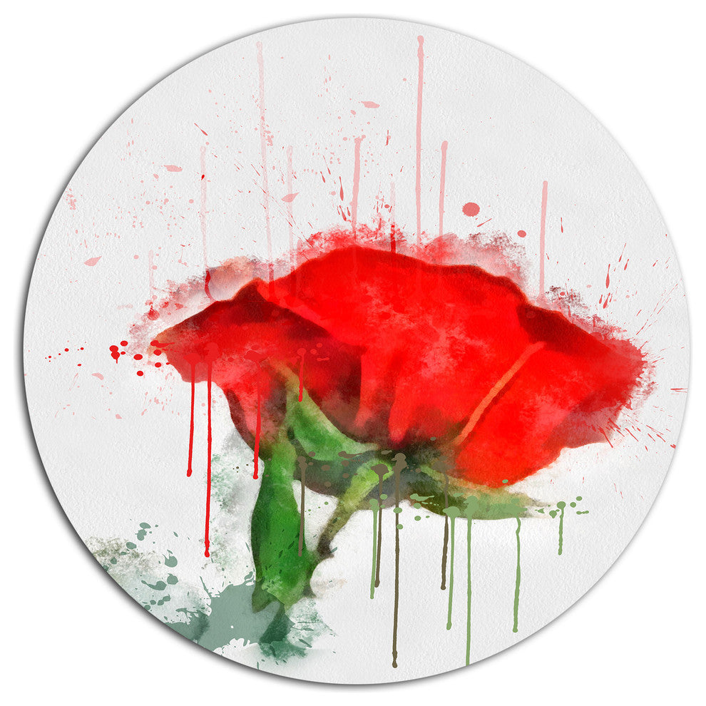 Red Rose Hand-drawn Painting Floral Large Disc Metal Wall Art 23"
