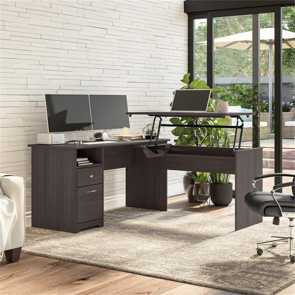 Cabot 60w 3 Position L Shaped Sit Stand Desk In Heather Gray - Enginee