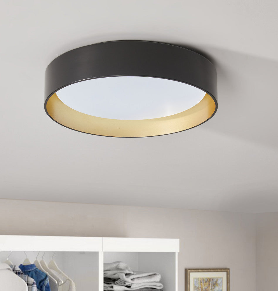 1-Light LED Round Flush Mount Light Drum Shape Ceiling Light, Black