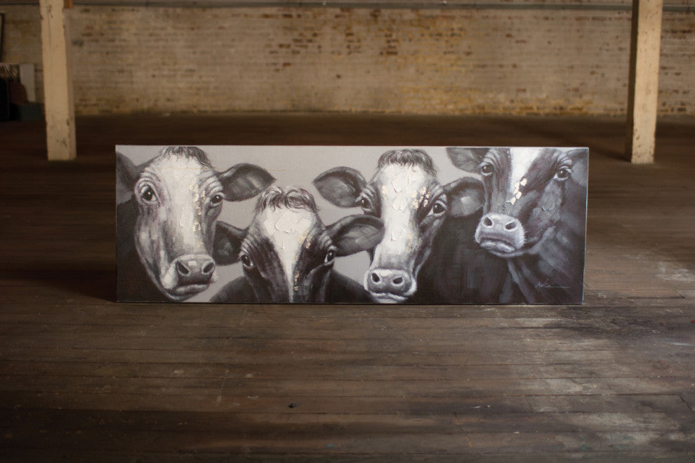 Kalalou Car1062 Oil Painting Black And White Four Cows