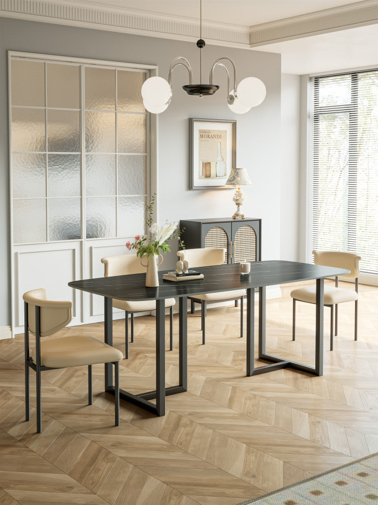 Black Tabletop With Gold Texture Dining Table for Kitchen Dining Room,