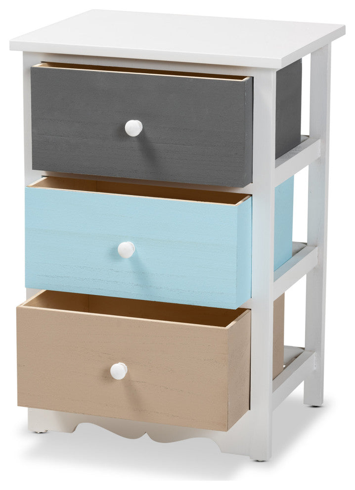 Manal Contemporary Multi-Colored 3-Drawer Nightstand